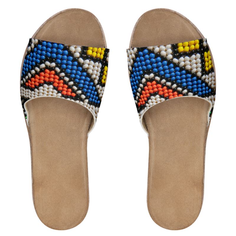 Vintage Beadwork Print - Women's Luxury Leather Sliders – Abenaki to Zuni